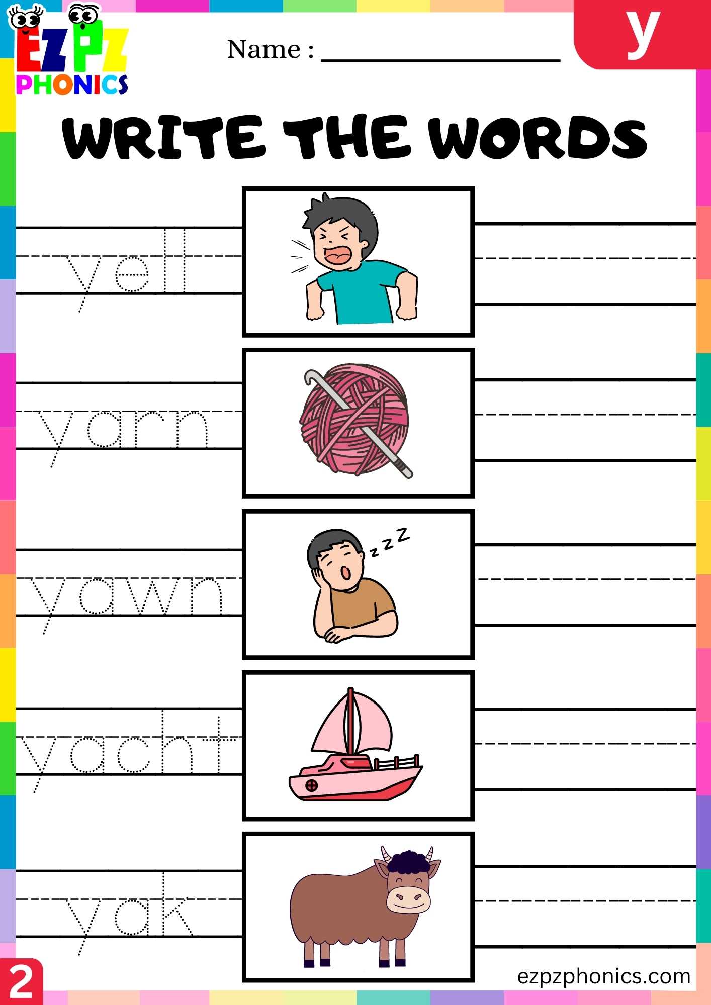 Group2 Letter Y Write The Words Beginning Sounds Worksheet - ezpzphonics.com
